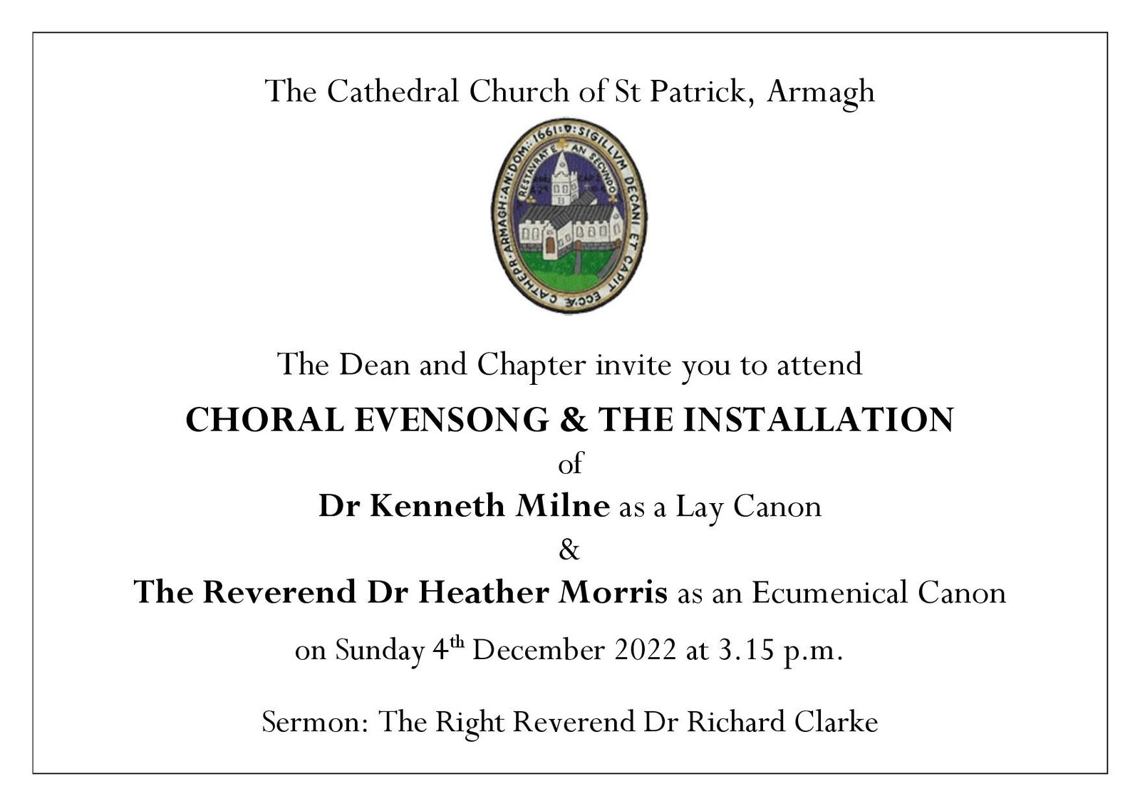INSTALLATION OF CANONS - St Patrick's COI Cathedral, Armagh