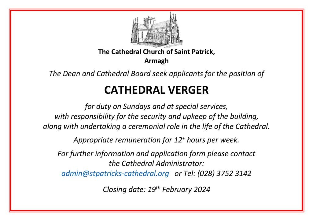 Applicants sought for Cathedral Verger position - St Patrick's COI ...