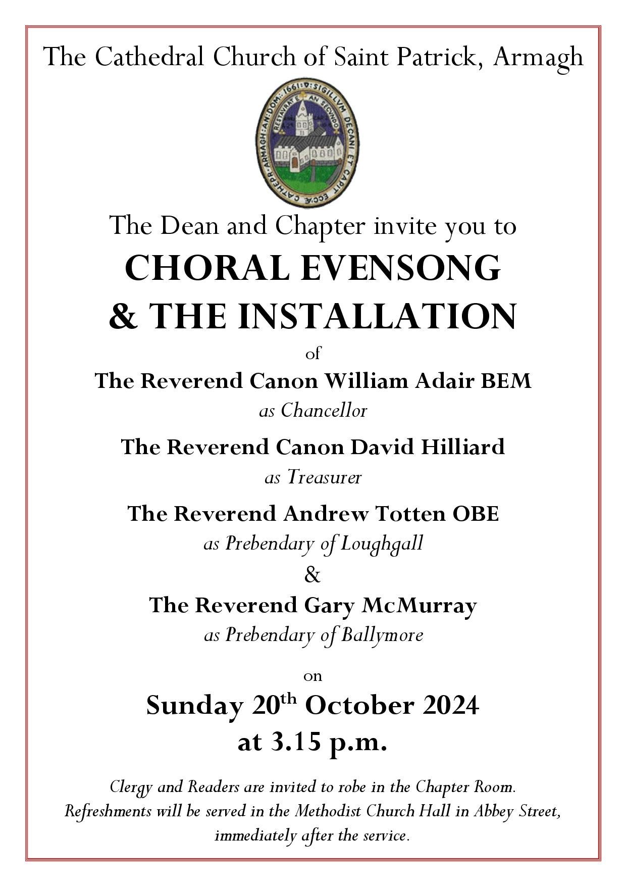 Installation of Dignitaries and Prebendaries - St Patrick's COI ...